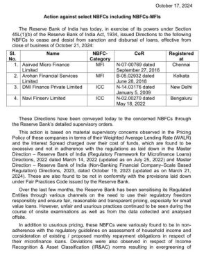 RBI bans Navi Finserv and three other NBFCs from issuing new loans ...